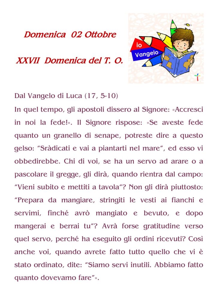 - Commento al vangelo per “bambini” - (02 – 10 – 2022) - Basilica ... - Commento al vangelo per “bambini” - (02 – 10 – 2022) - Basilica ...